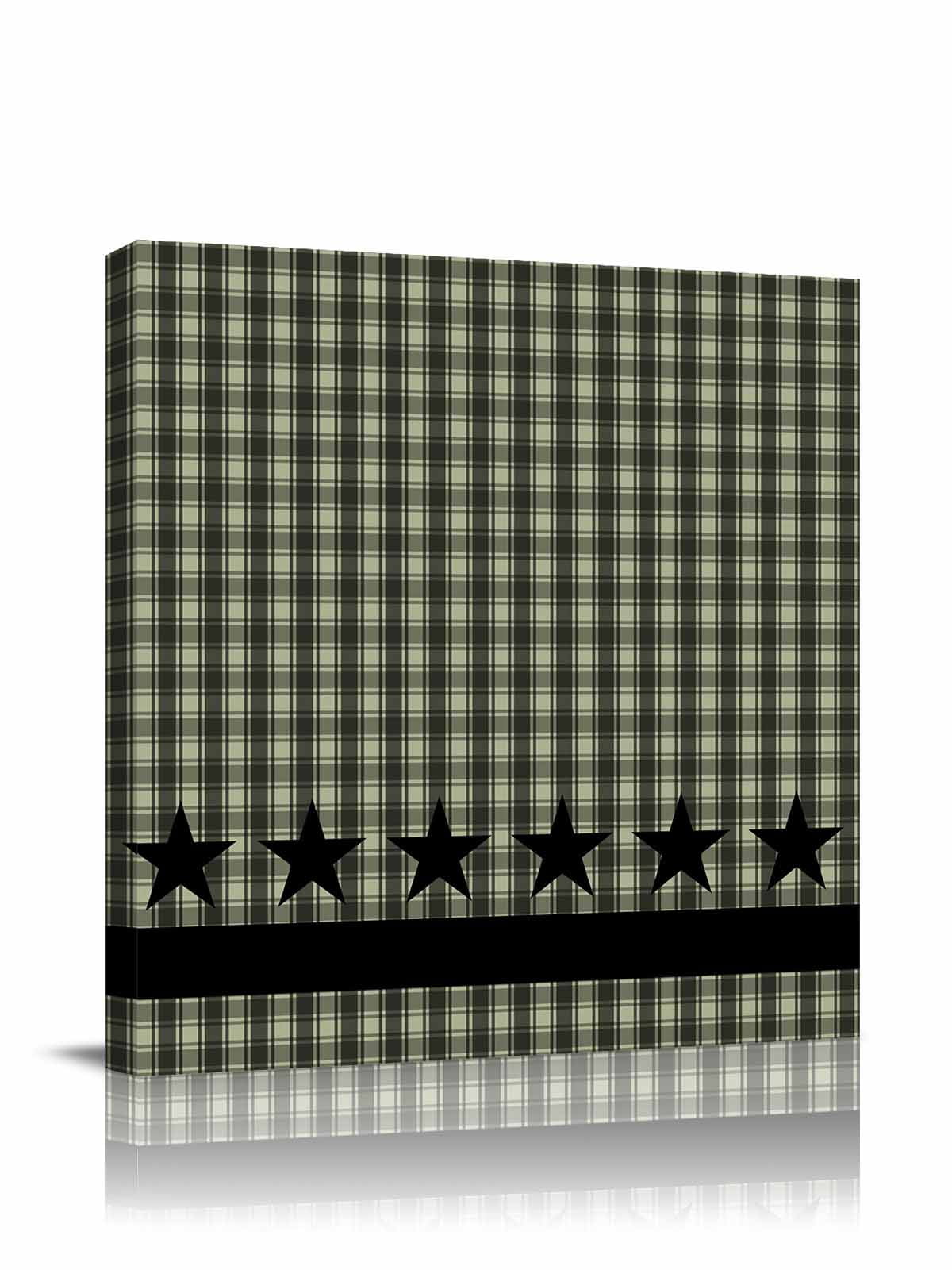 Canvas Print Wall Art Checkered Art Abstract Sage Green Plaid Stars ...
