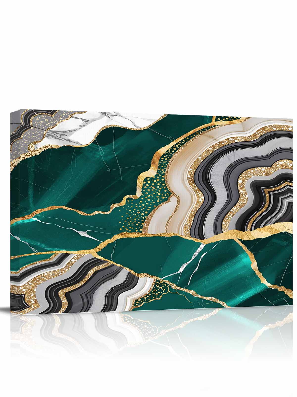 Canvas Print Wall Art Green Gold Marble Glitter Geometric Marble Foil ...
