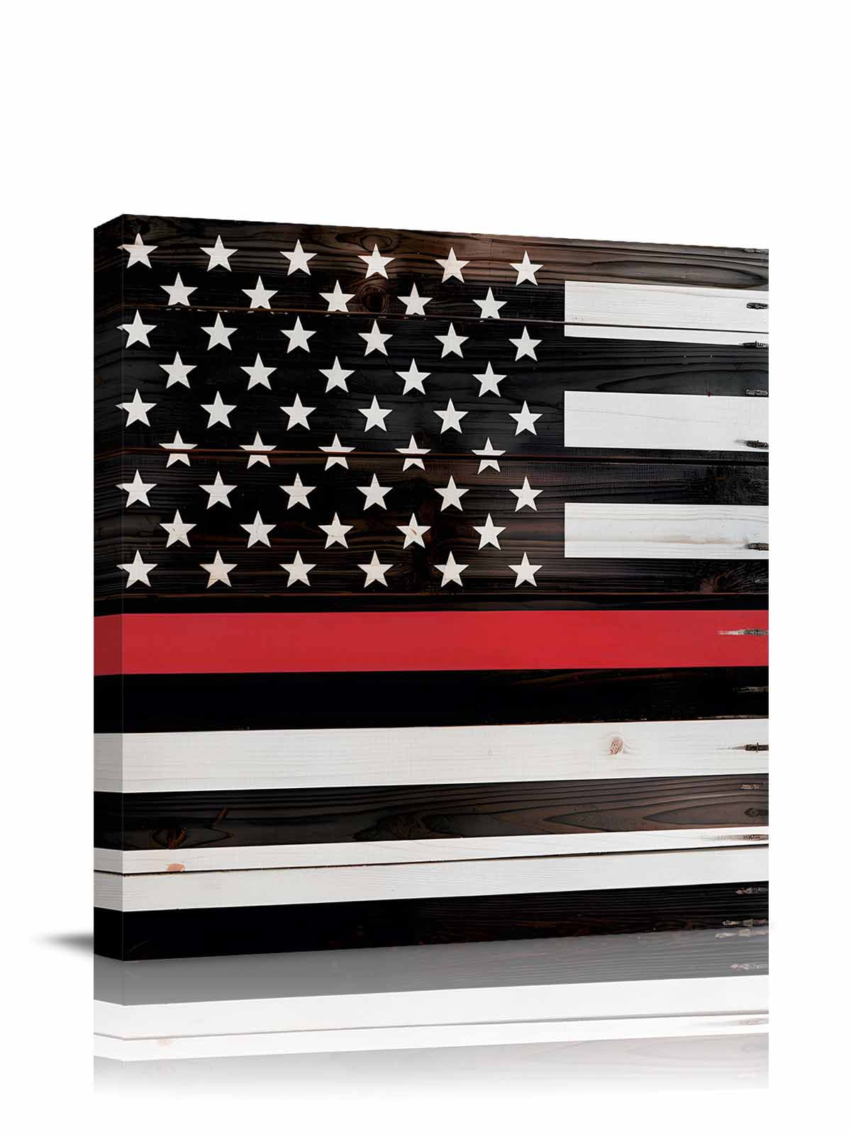 Canvas Print Wall Art Independence Day Retro American Flag Wood Grain ...