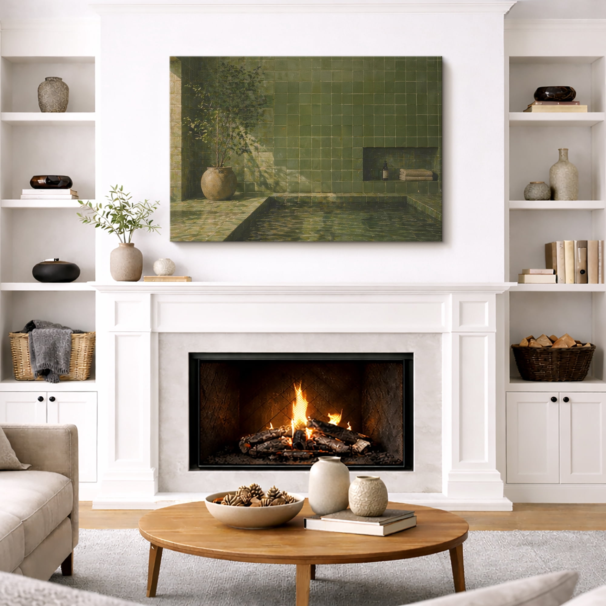 Canvas Print Wall Art Indoor Plant by Water Feature Print Calm Green ...