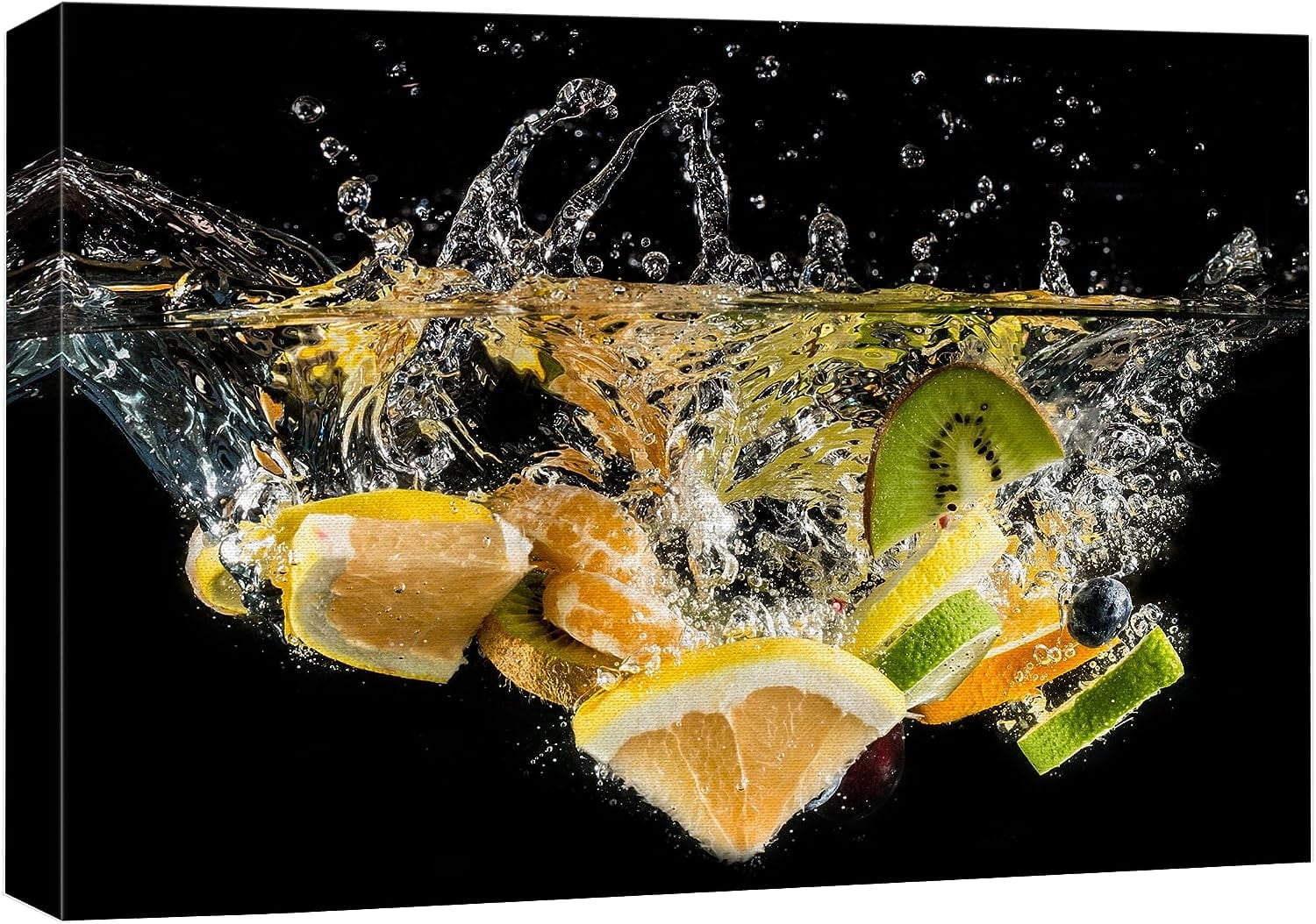 Canvas Print Wall Art Lemon & Kiwi Fruit Splashing Kitchen & Cooking ...