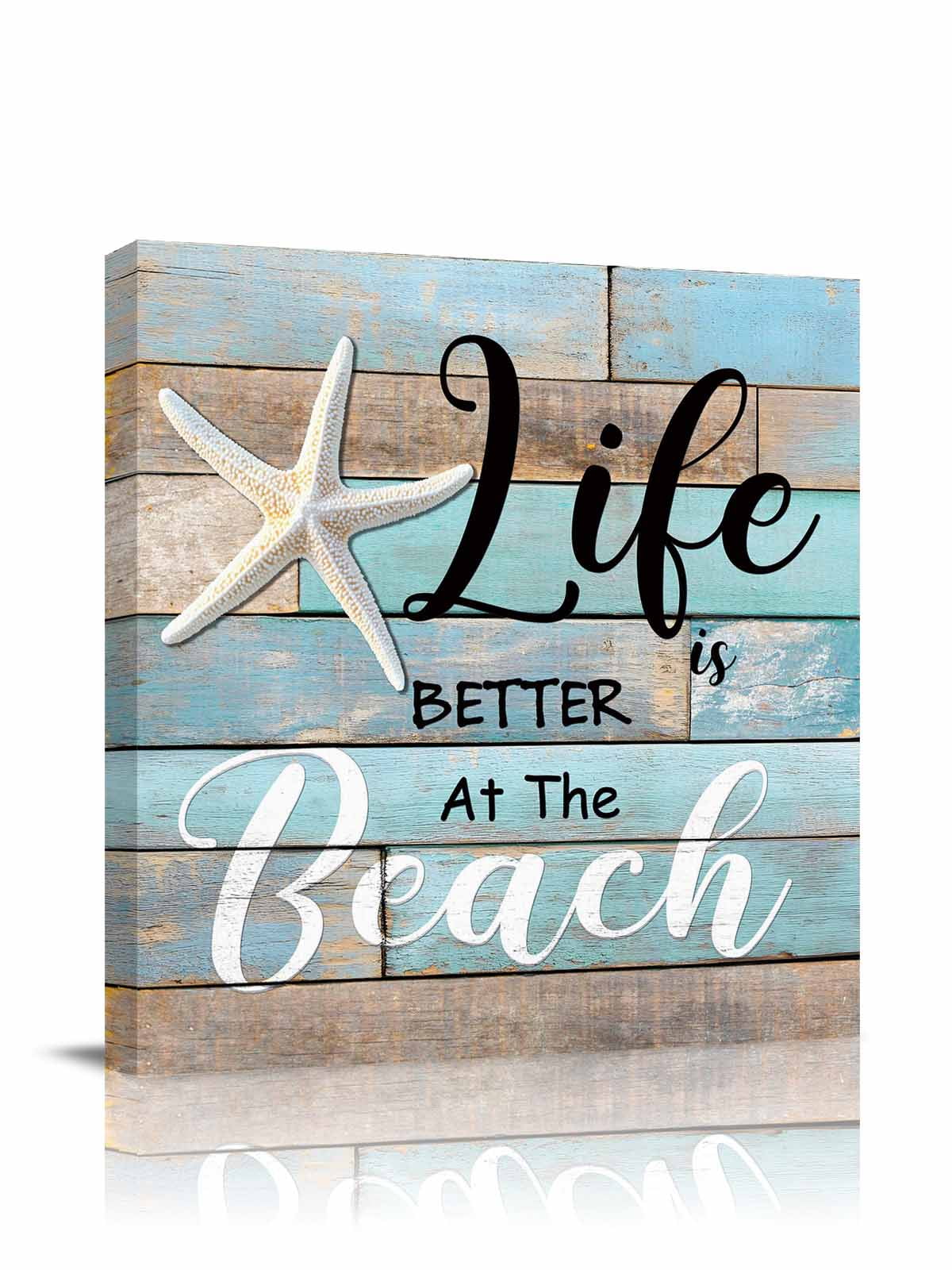 Canvas Print Wall Art Life Is Better at The Beach Summer Starfish Teal ...