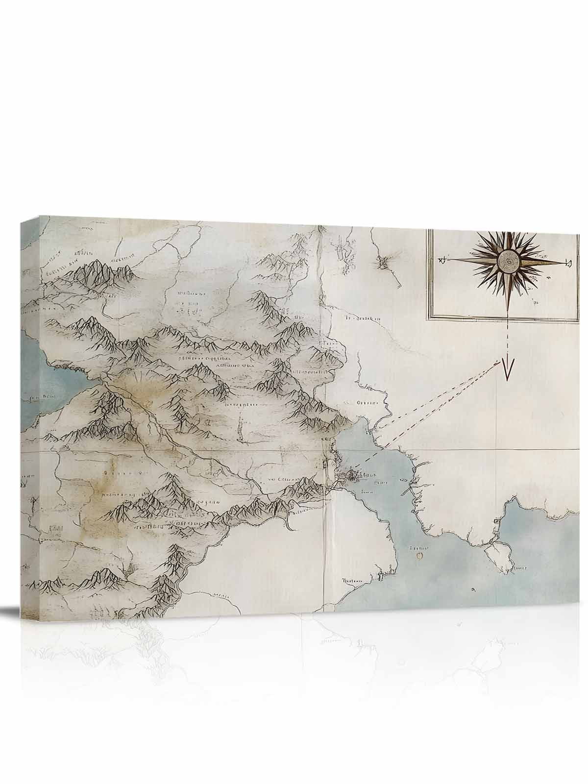 Canvas Print Wall Art Medieval Retro Map Framed Canvas Art Wall Decor ...