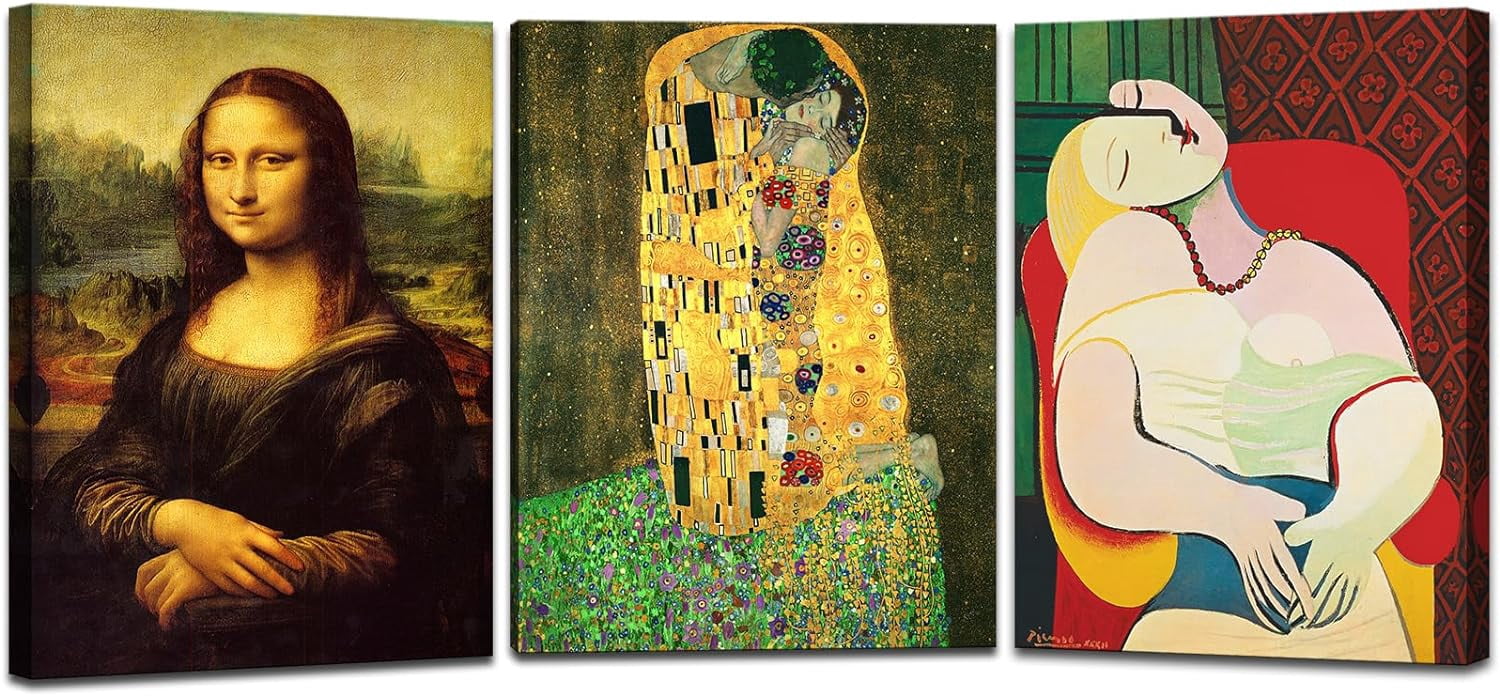 Canvas Print Wall Art Mona Lisa by Leonardo DaVinci,The Kiss Famous ...