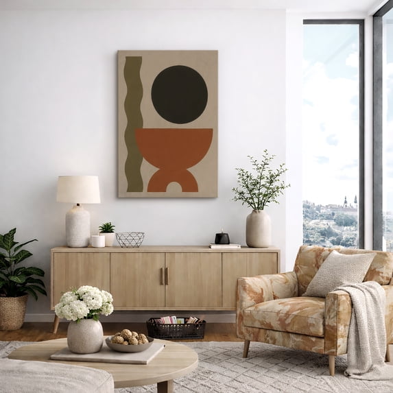 Canvas Print Wall Art Neutral Abstract Shapes with Circle Print ...