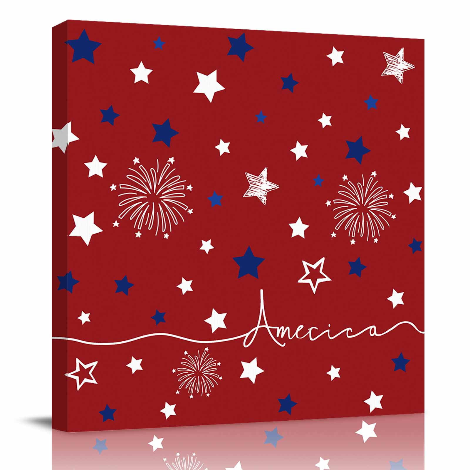 Canvas Print Wall Art Oil Paintings 4th of July America White Blue Star ...