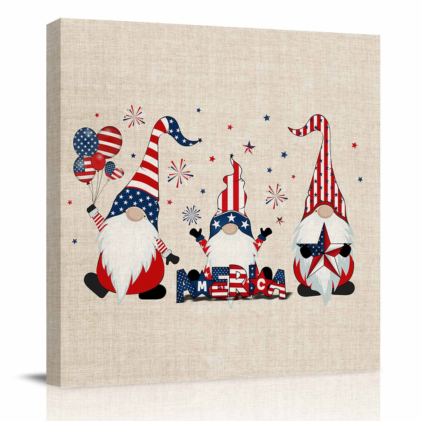 Canvas Print Wall Art Oil Paintings 4th of July Flag Day Cute Gnome on ...