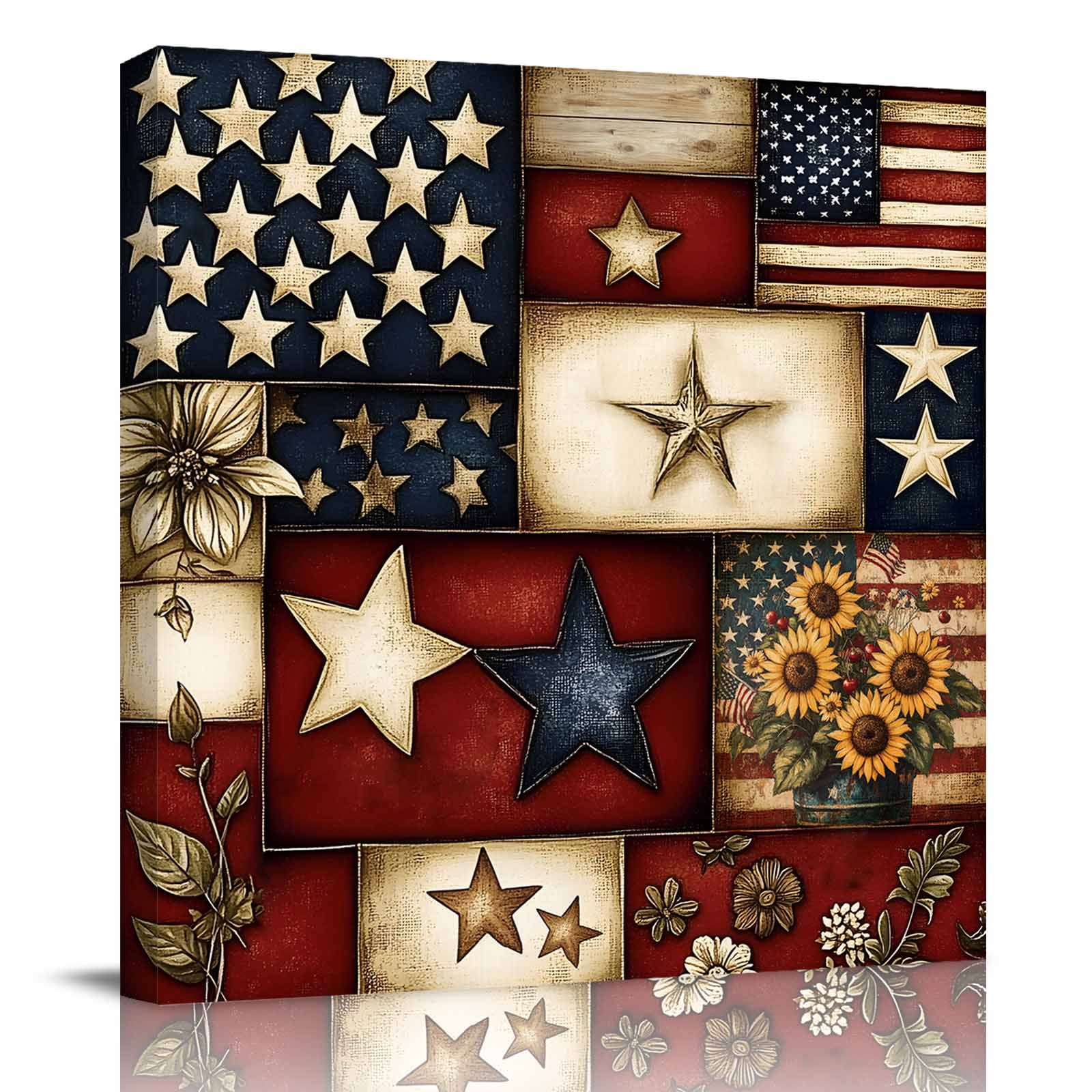 Canvas Print Wall Art Oil Paintings 4th of July Retro USA Flag Picture Prints Artwork for Living ...