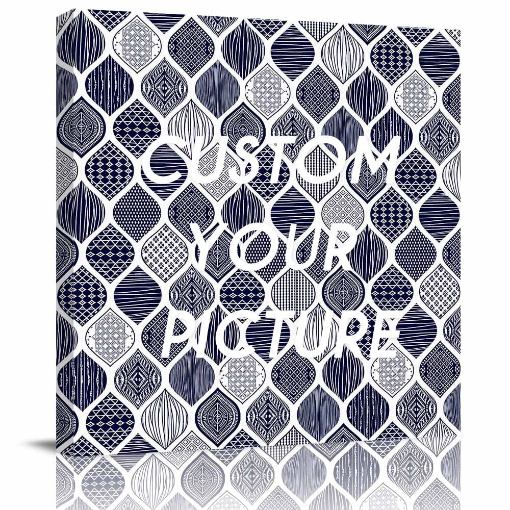 Canvas Print Wall Art Oil Paintings Blue Moroccan Geometric Pattern ...