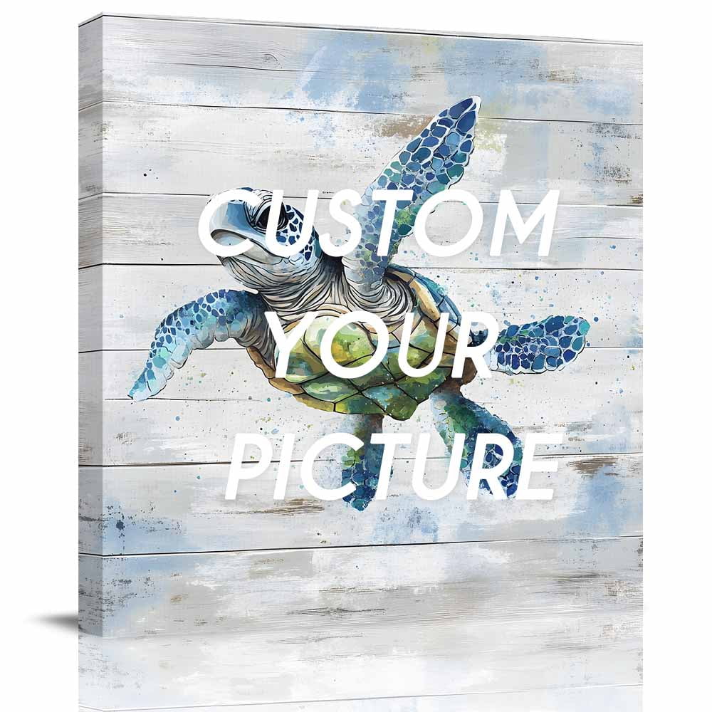 Canvas Print Wall Art Oil Paintings Blue Sea Turtle on Vintage Wood ...