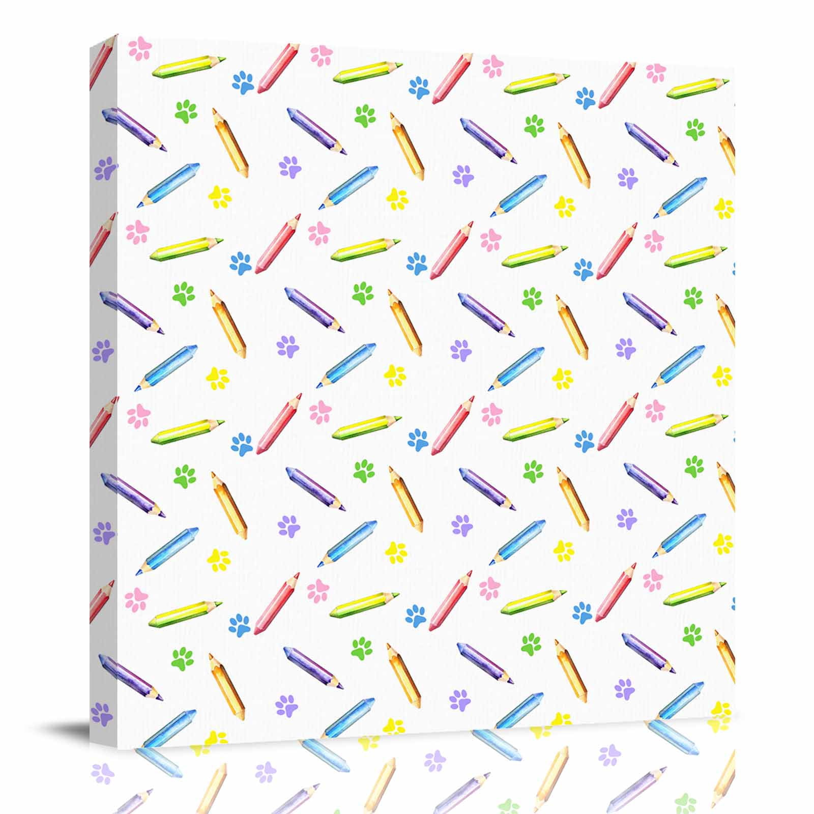 Canvas Print Wall Art Oil Paintings Childlike Colorful Pencil Paw Print ...