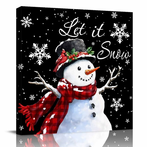 Canvas Print Wall Art Oil Paintings Christmas Snowman Snow on Black ...