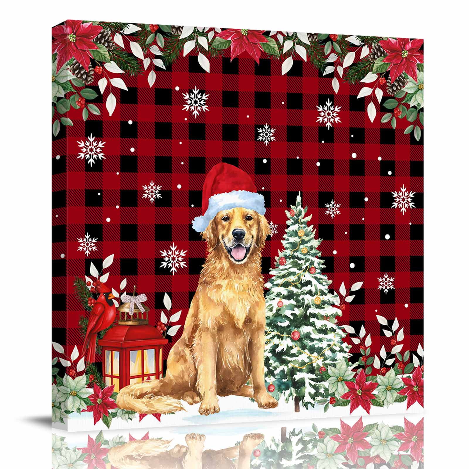 Canvas Print Wall Art Oil Paintings Christmas Tree Cute Dog Picture ...