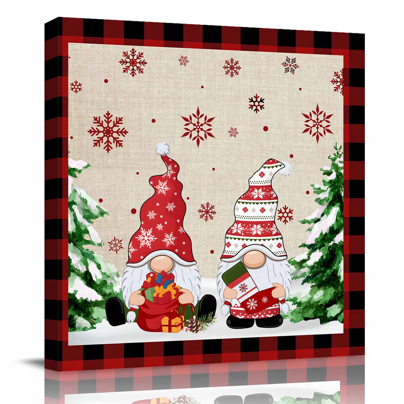 Canvas Print Wall Art Oil Paintings Christmas Tree Lattice Dwarf ...
