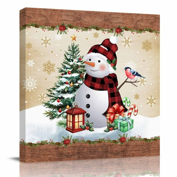 Canvas Print Wall Art Oil Paintings Christmas Tree Snowman Picture ...