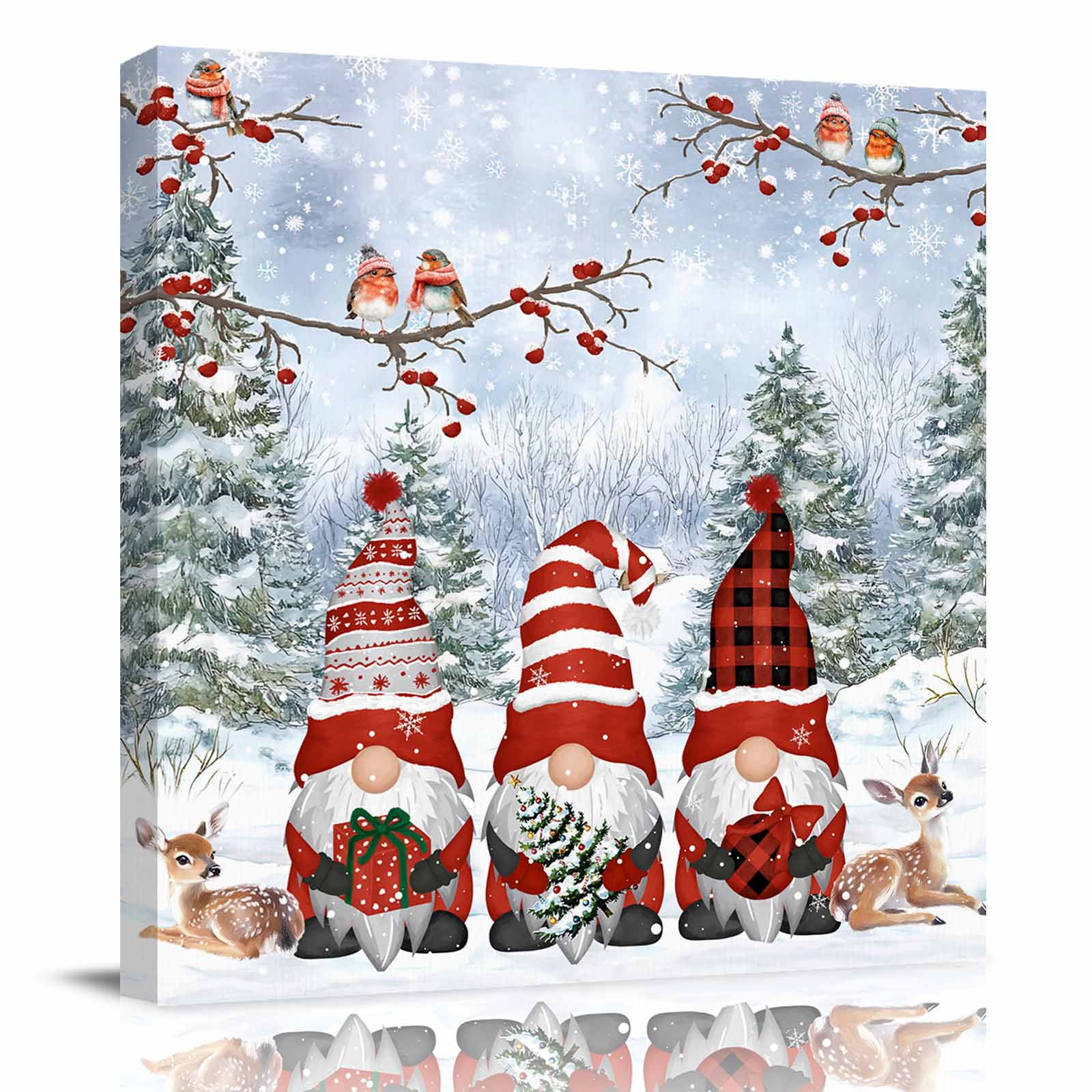 Canvas Print Wall Art Oil Paintings Christmas Winter Dwarf Reindeer ...
