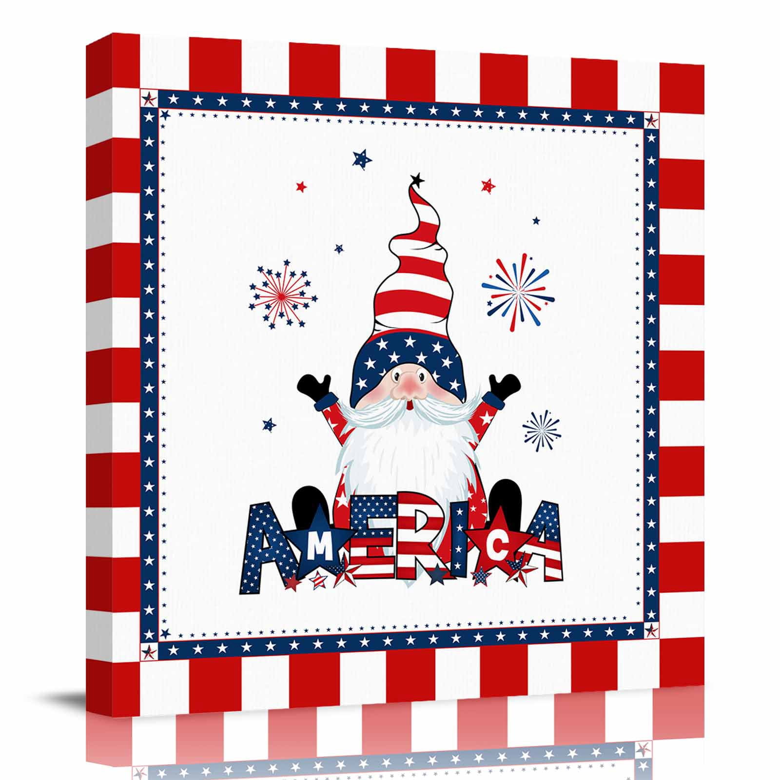 Canvas Print Wall Art Oil Paintings Fourth of July Gnome Celebration ...