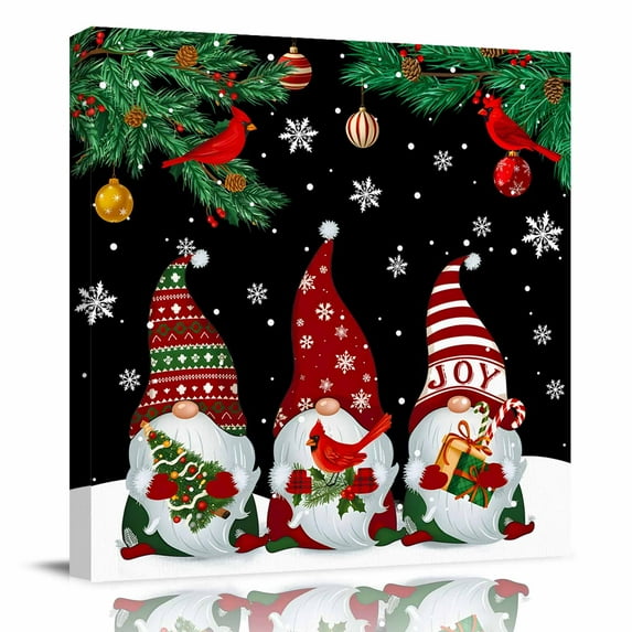 Canvas Print Wall Art Oil Paintings Gnome Christmas Bird Xmas Tree ...