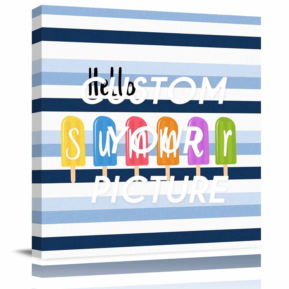 Canvas Print Wall Art Oil Paintings Hello Summer Blue White Stripe ...