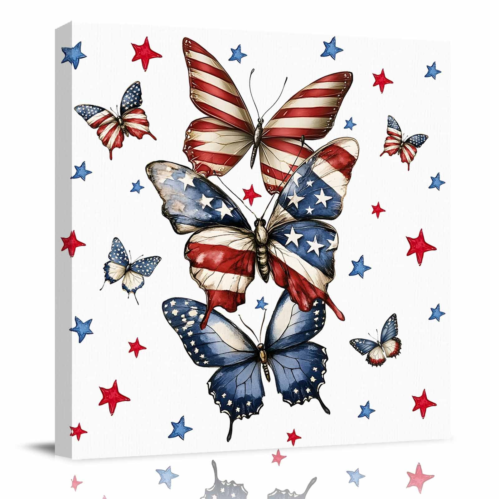 Canvas Print Wall Art Oil Paintings Independence Day Flag Butterfly ...