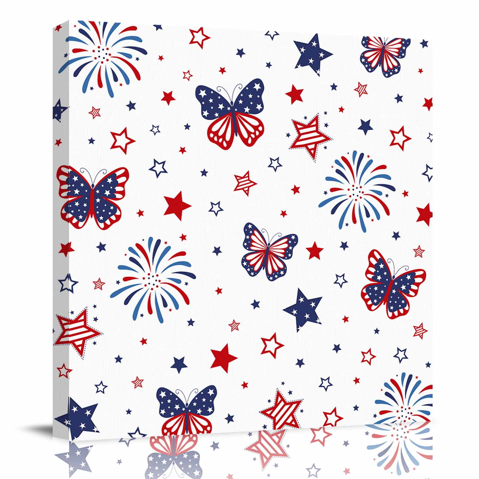 Canvas Print Wall Art Oil Paintings Independence Day Star Butterfly Picture Prints Artwork for ...