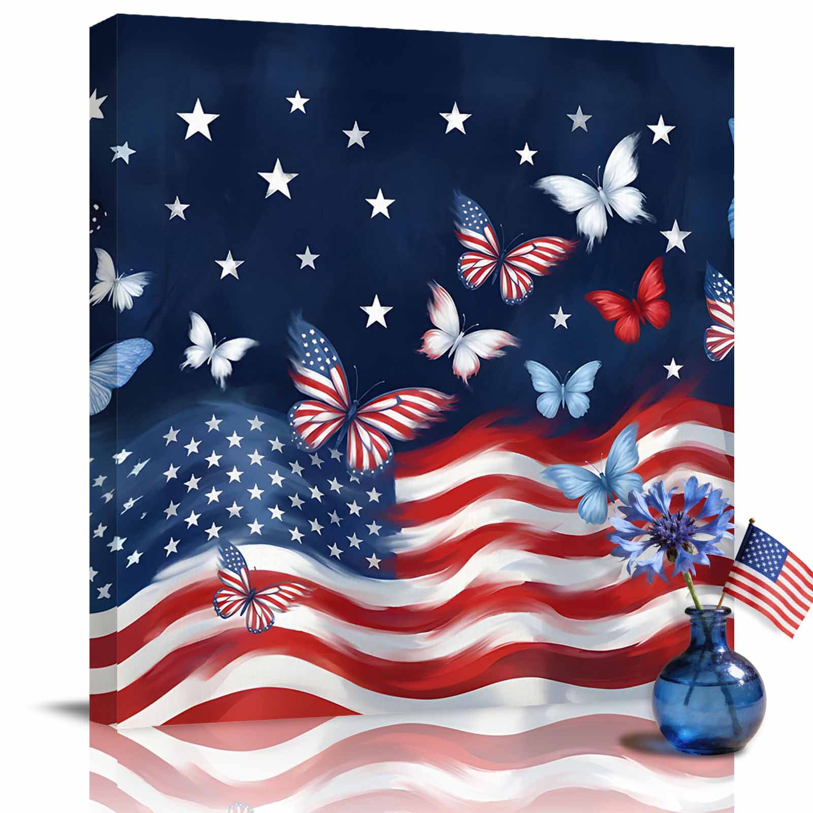 Canvas Print Wall Art Oil Paintings Independence Day USA Flag Picture ...