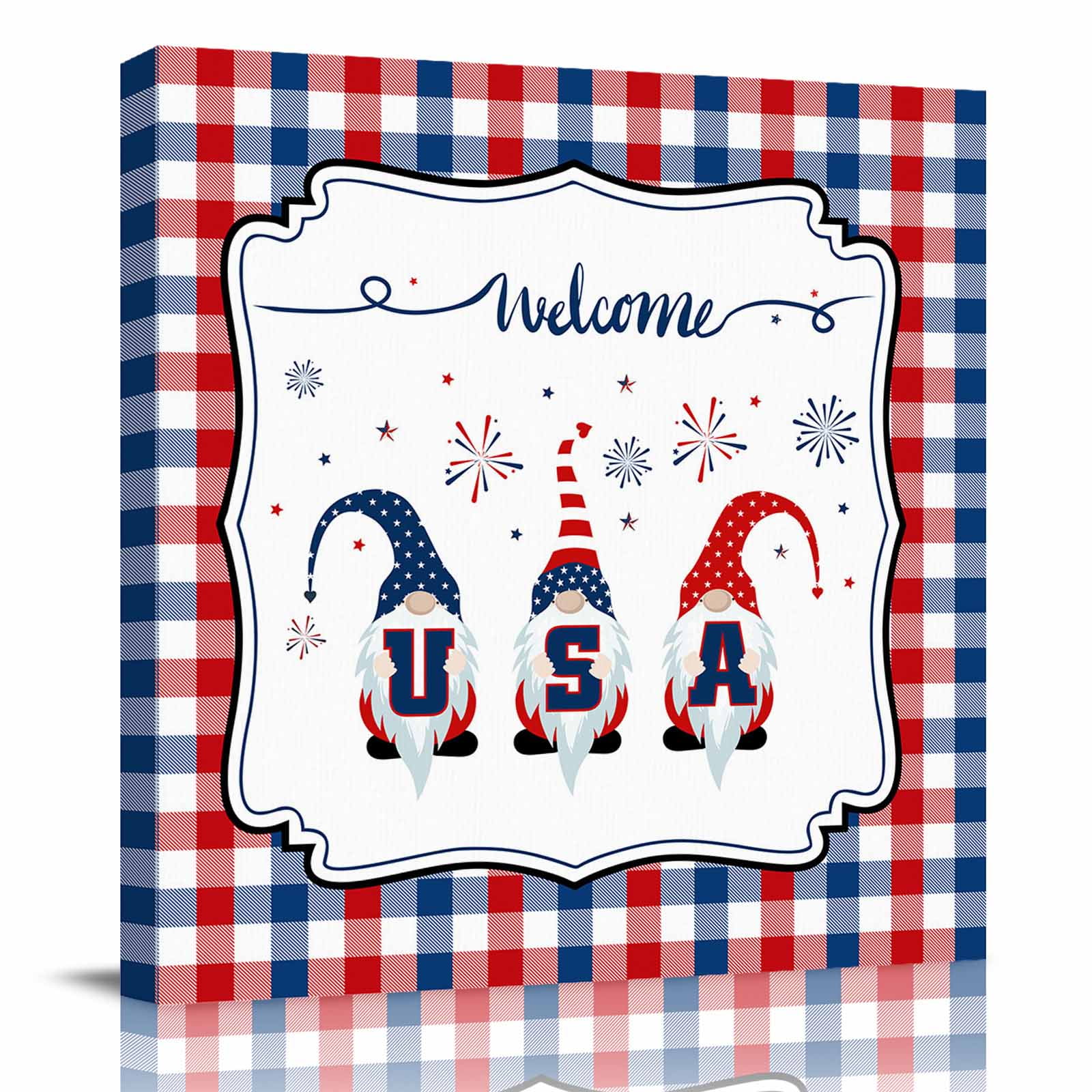 Canvas Print Wall Art Oil Paintings Memorial Day Gnome USA Flag Stars ...