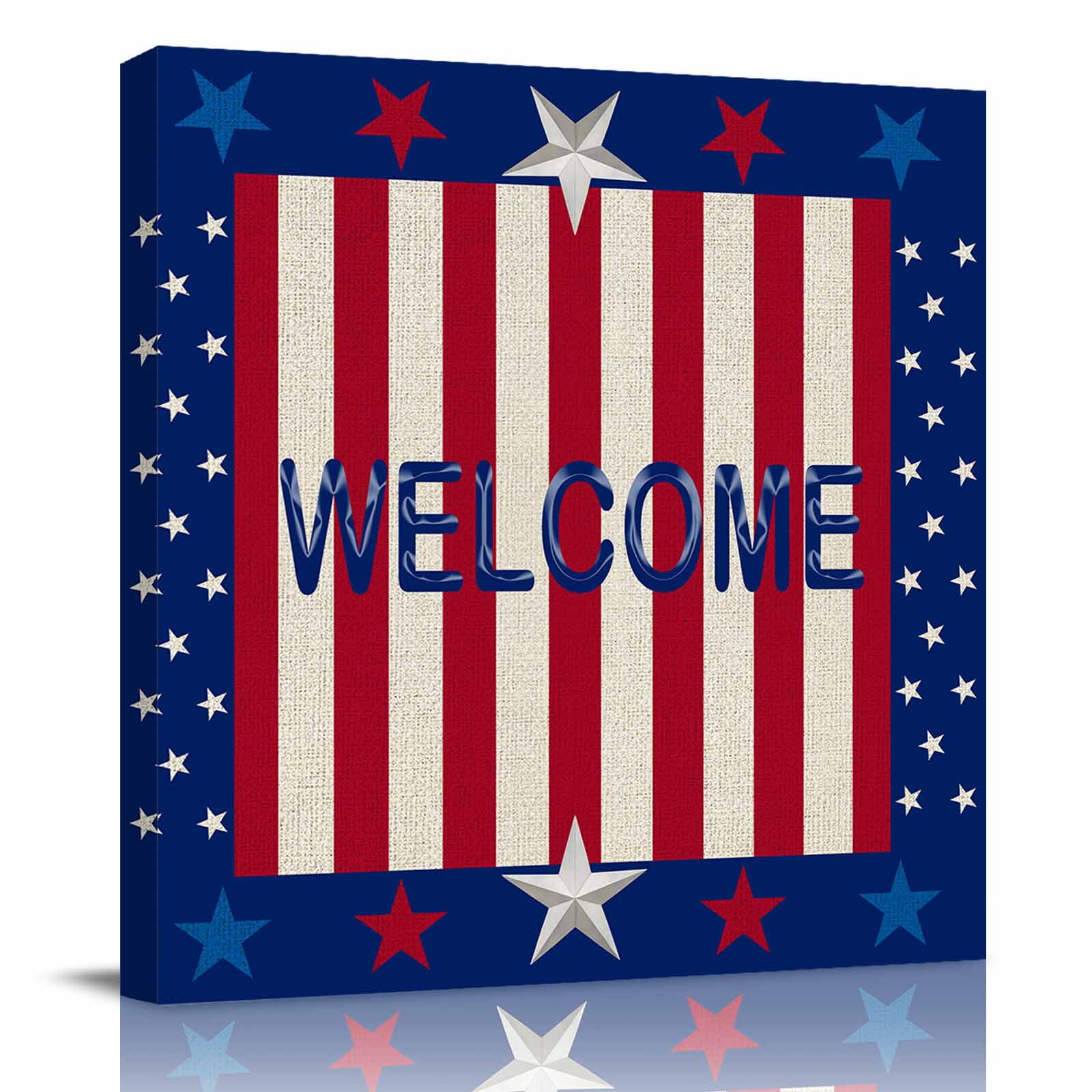 Canvas Print Wall Art Oil Paintings Memorial Day Patriotic Star on Blue ...