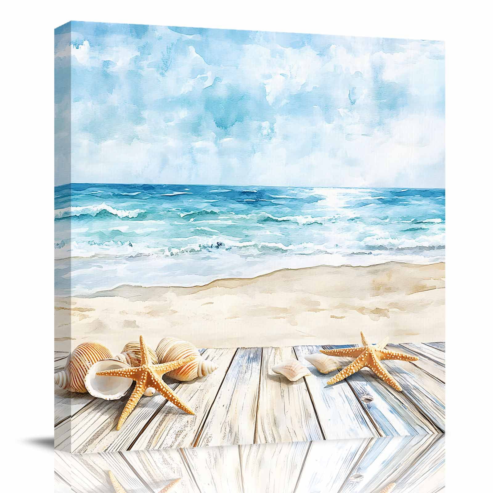 Canvas Print Wall Art Oil Paintings Ocean Coastal Starfish Shell Wood ...