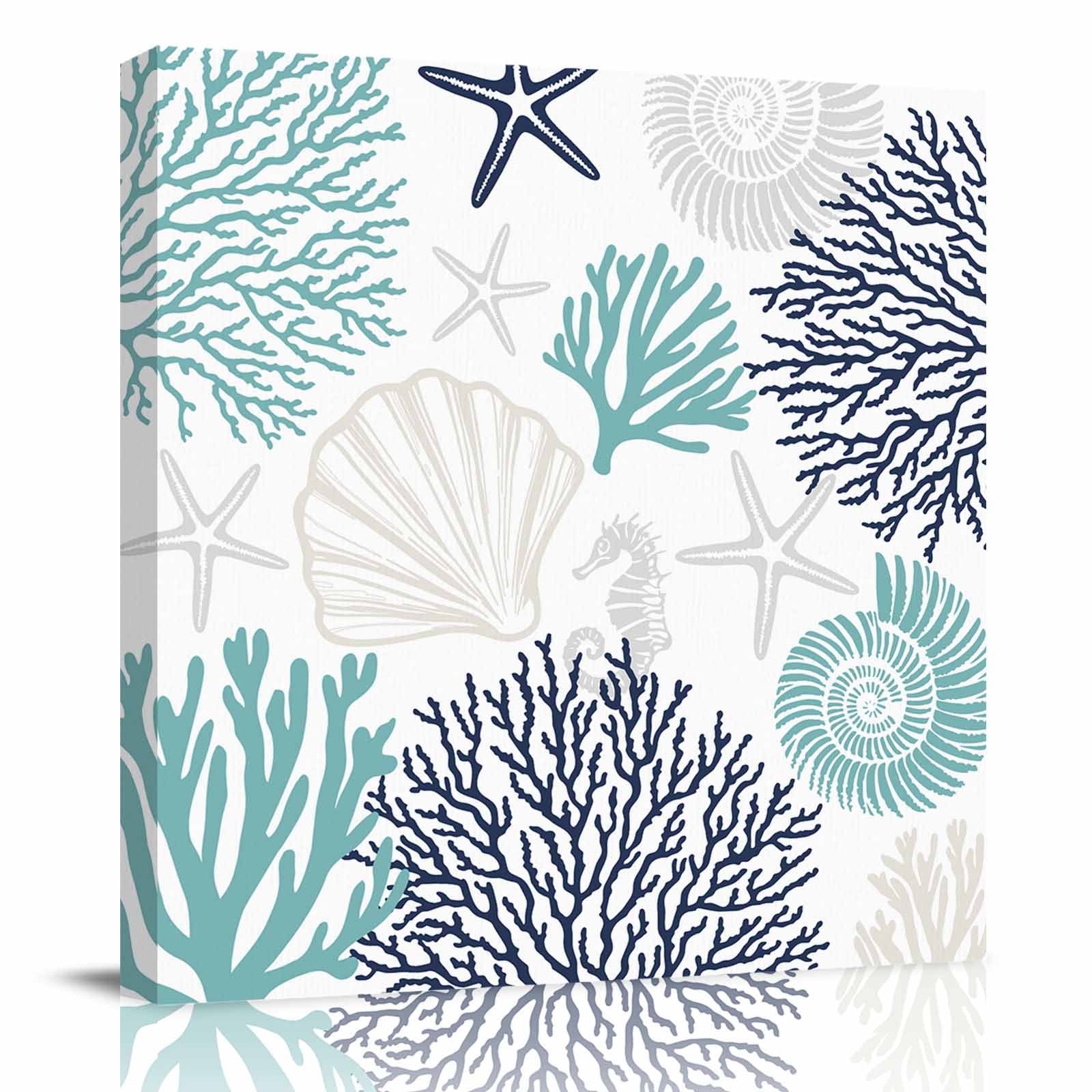 Canvas Print Wall Art Oil Paintings Ocean Starfish Coral Shell on White ...