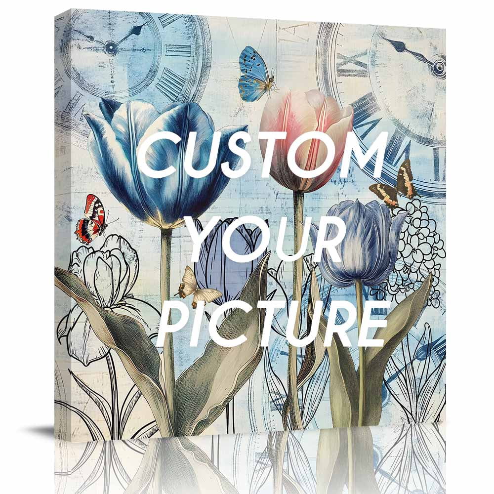 Canvas Print Wall Art Oil Paintings Pastoral Retro Floral Clock Letter ...