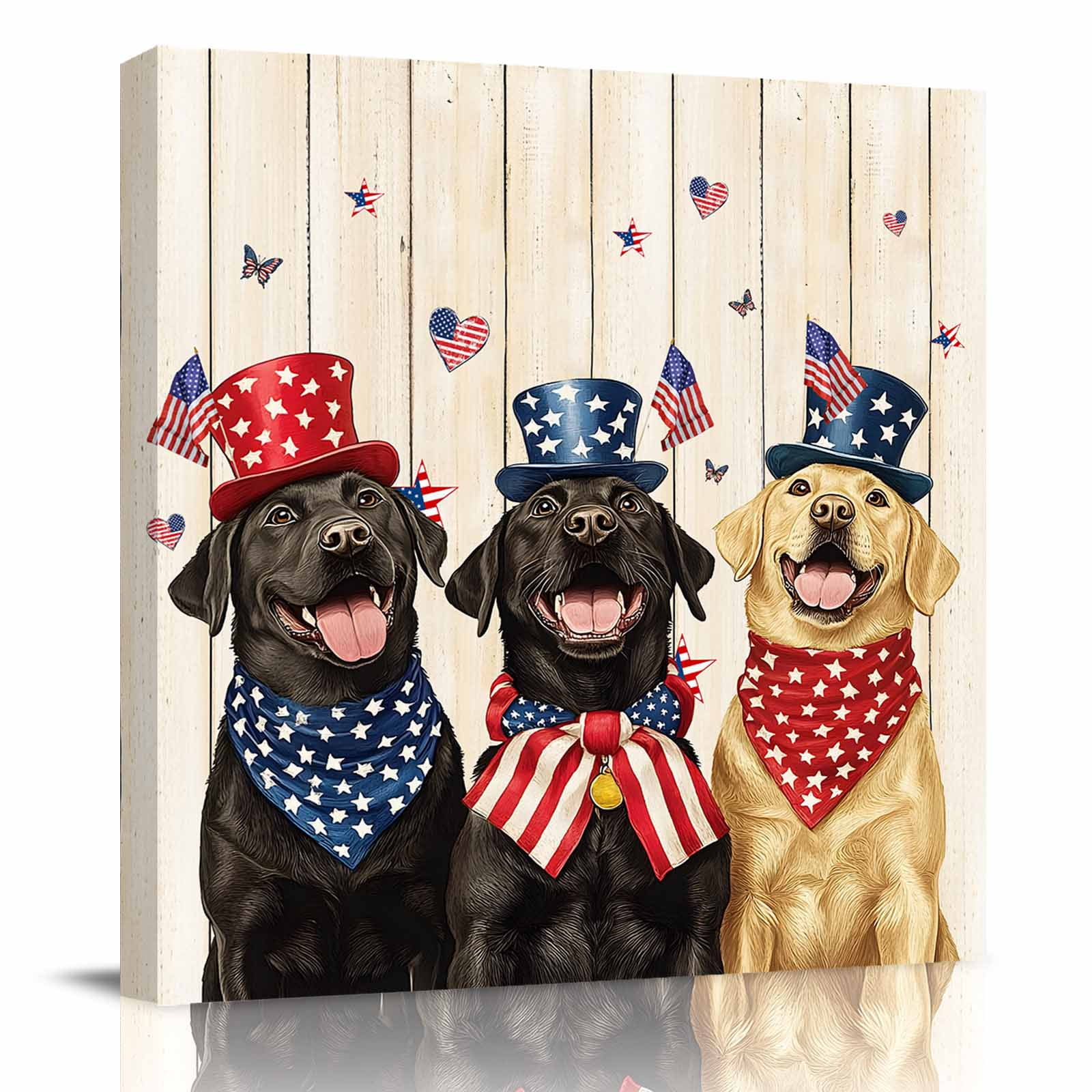 Canvas Print Wall Art Oil Paintings Patriotic Dogs on Wood Picture ...