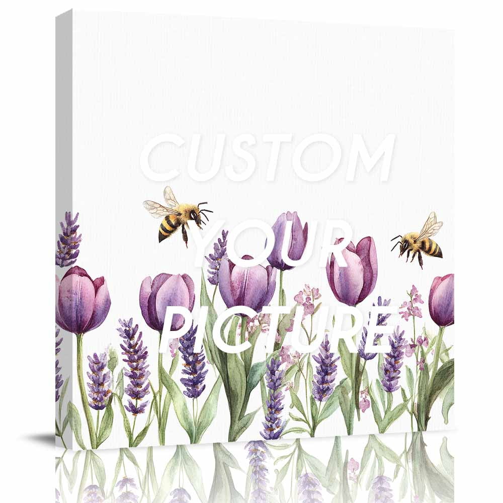 Canvas Print Wall Art Oil Paintings Spring Pastoral Purple Flower Bee ...