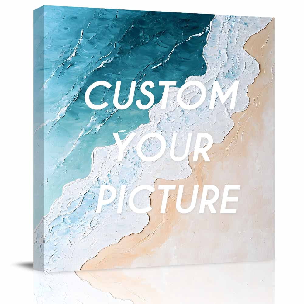 Canvas Print Wall Art Oil Paintings Summer Ombre Blue Wavy Beach ...