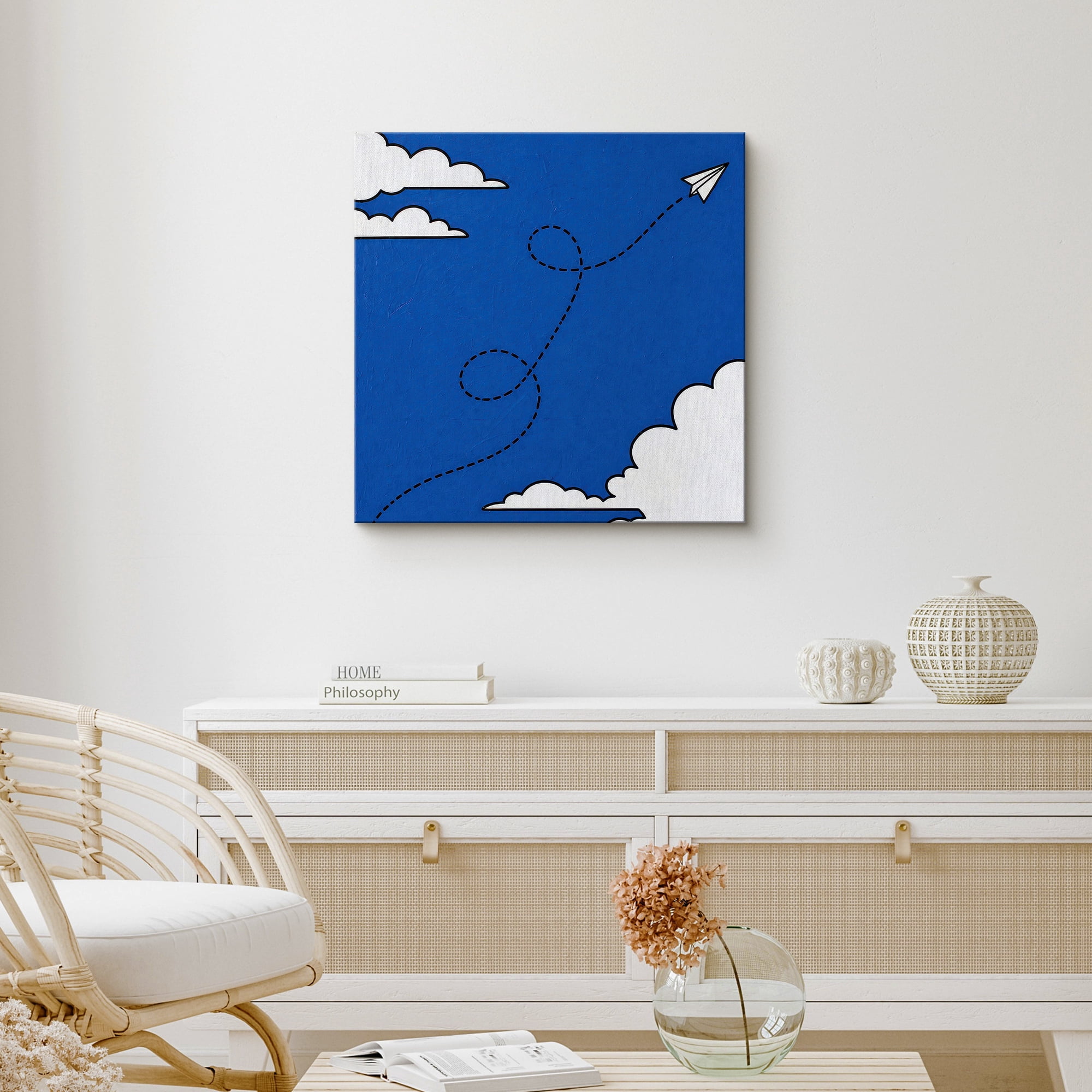 Canvas Print Wall Art Paper Airplane in Sky Print Minimalist Cloud ...