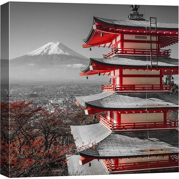 Canvas Print Wall Art Pop of Color Japanese Shrine & Mt. Fuji ...