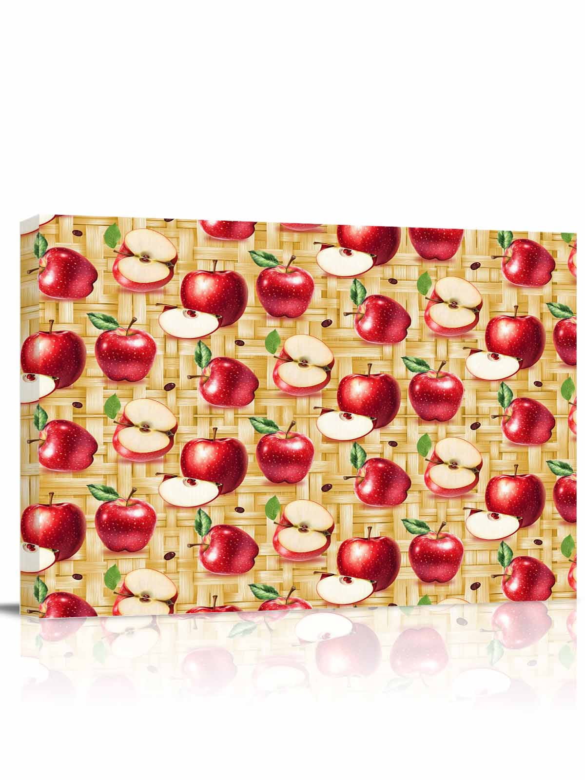 Canvas Print Wall Art Red Apples Fruit Whole Sliced on Natural Woods ...