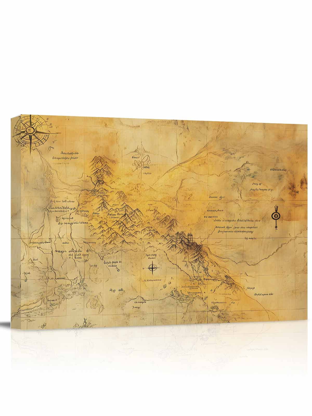 Canvas Print Wall Art Retro Map Medieval Framed Canvas Art Wall Decor ...
