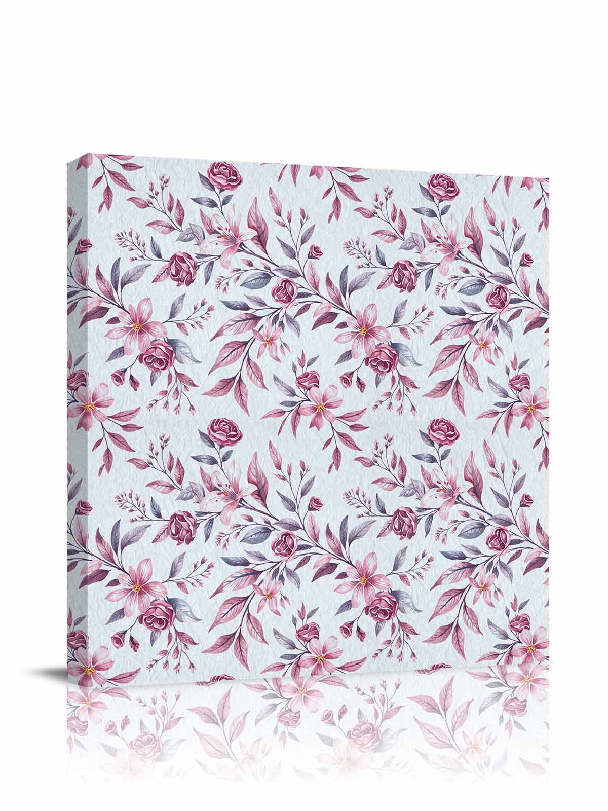 Canvas Print Wall Art Retro Pink Flower Blue Leaf Plant Country ...