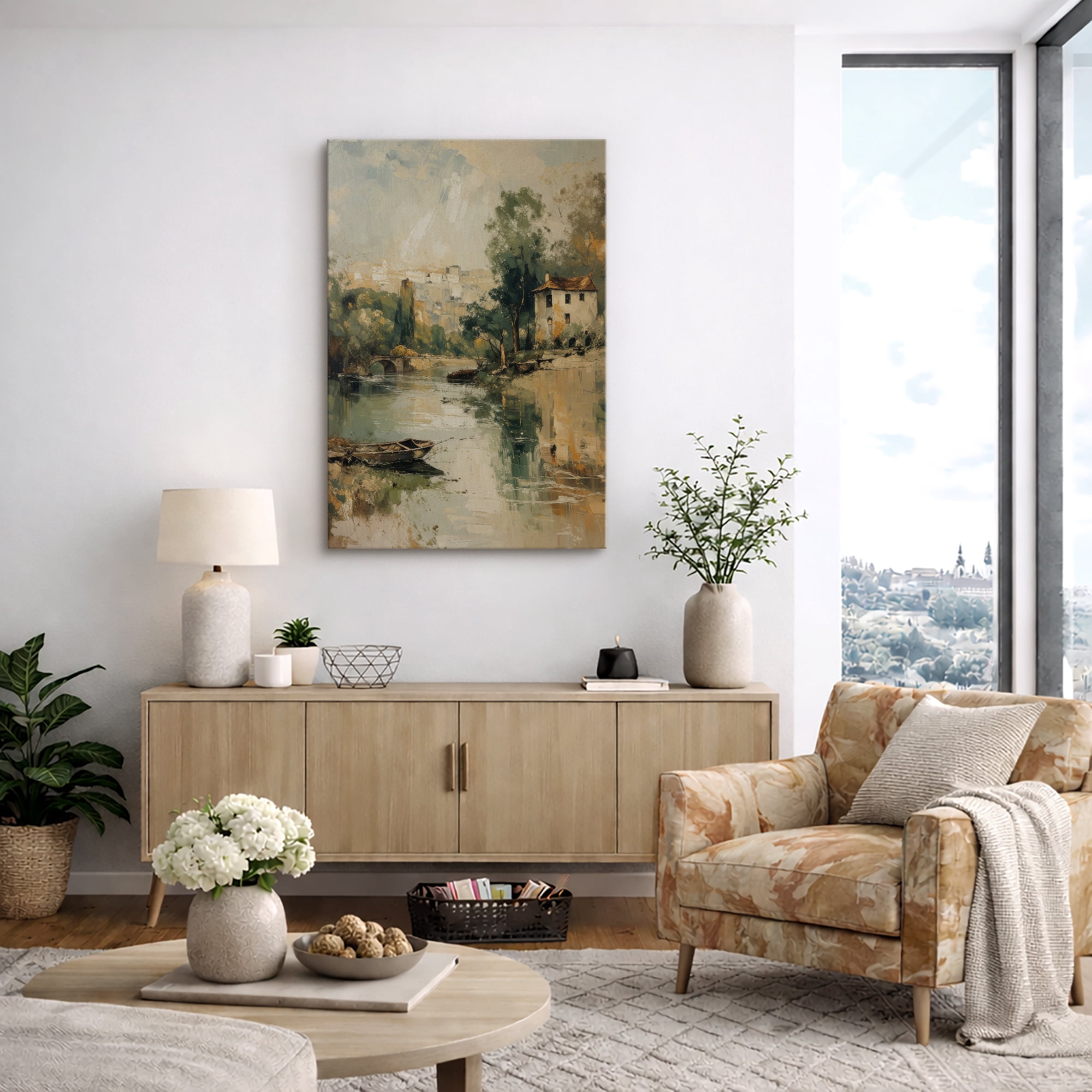 Canvas Print Wall Art Riverside Village Landscape Print Classic Scenic ...