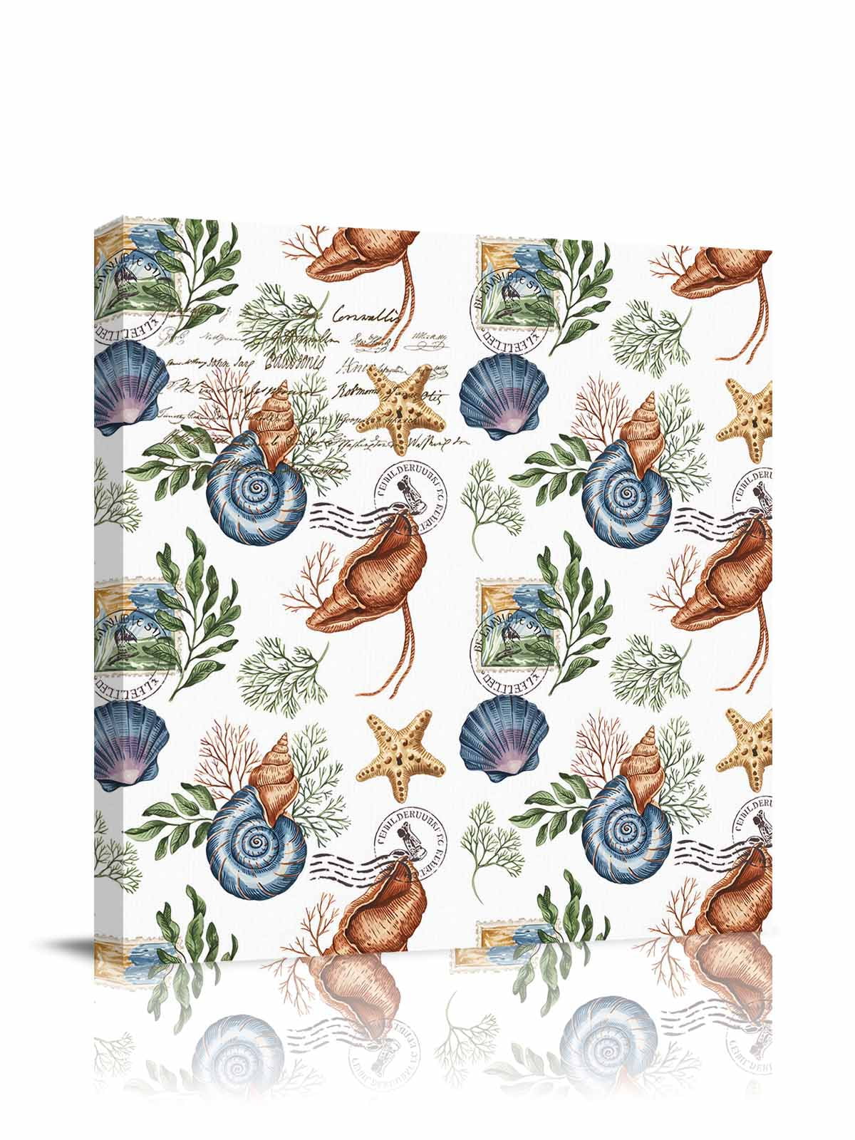 Canvas Print Wall Art Summer Conch Retro Text Shell Starfish Watercolor ...