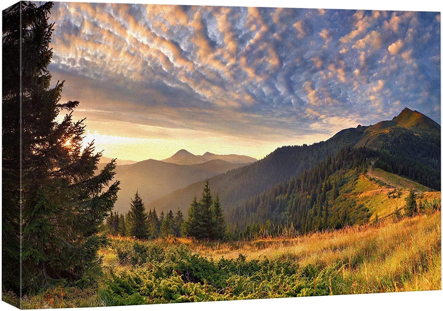 Canvas Print Wall Art Sunset Over The Golden Mountain Forest Landscape ...