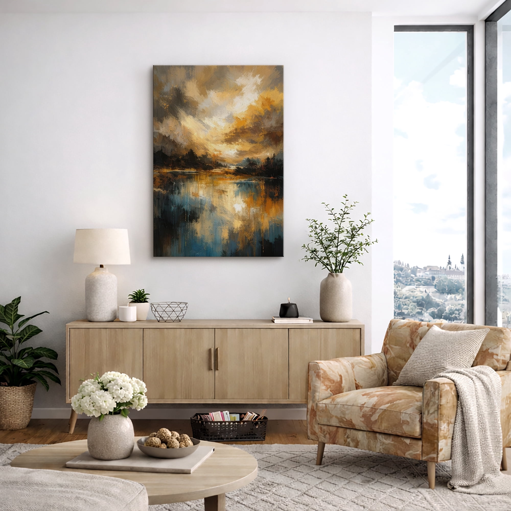 Canvas Print Wall Art Sunset Over Reflective Lake Print Dramatic ...