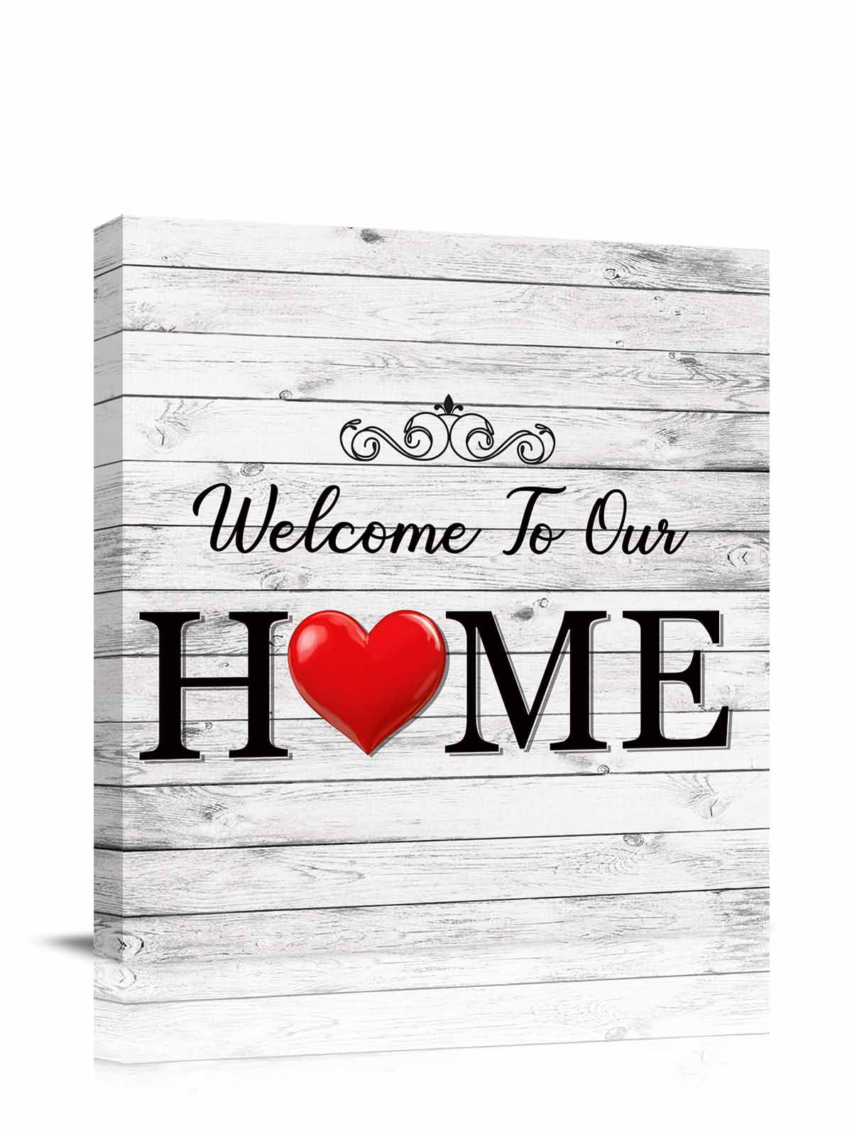 Canvas Print Wall Art Welcome to Our Home Retro Grey Wood Grain ...