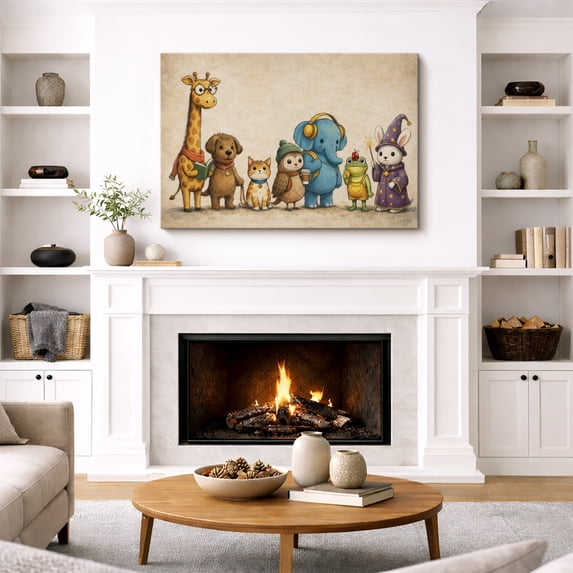 Canvas Print Wall Art Whimsical Animal Friends Print Cute Cartoon ...