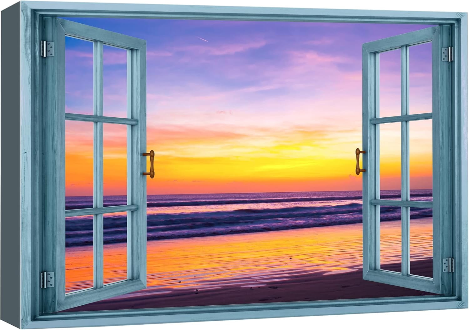 Canvas Print Wall Art Window View Rustic Purple Sunset Ocean Beach ...