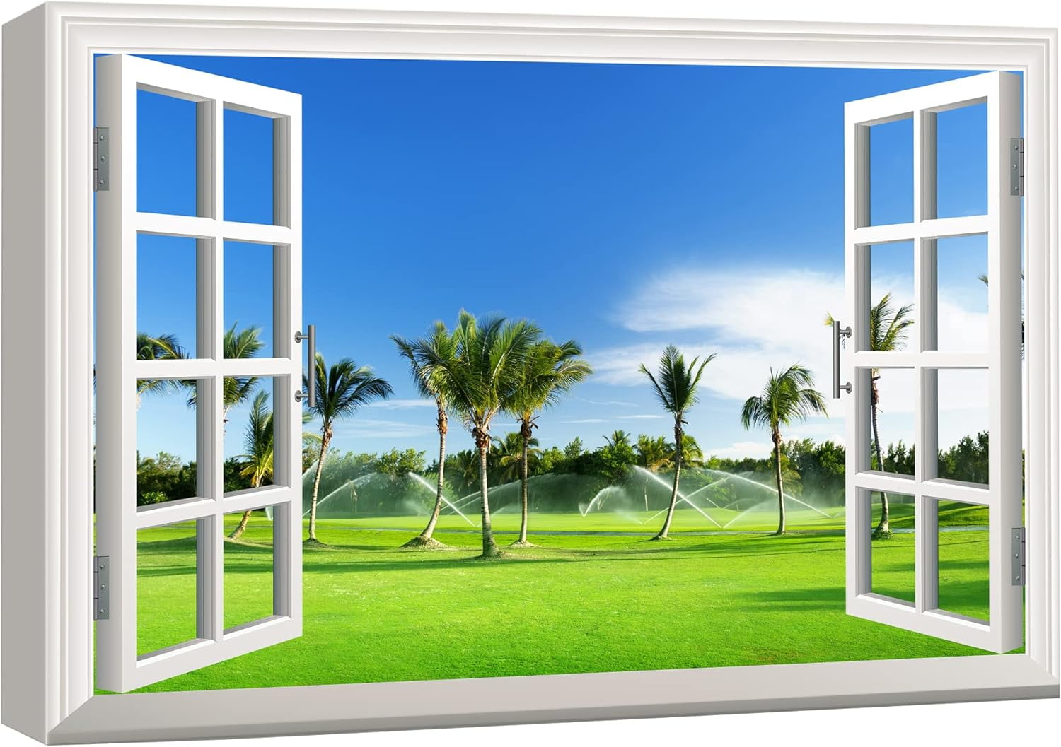 Canvas Print Wall Art Window View of Tropical Island Golf Course Nature ...