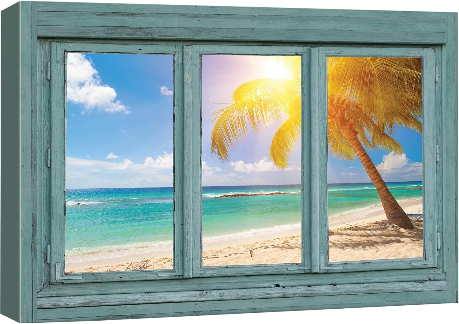Canvas Print Wall Art Window View Tropical Sunset Beach Paradise Nature ...