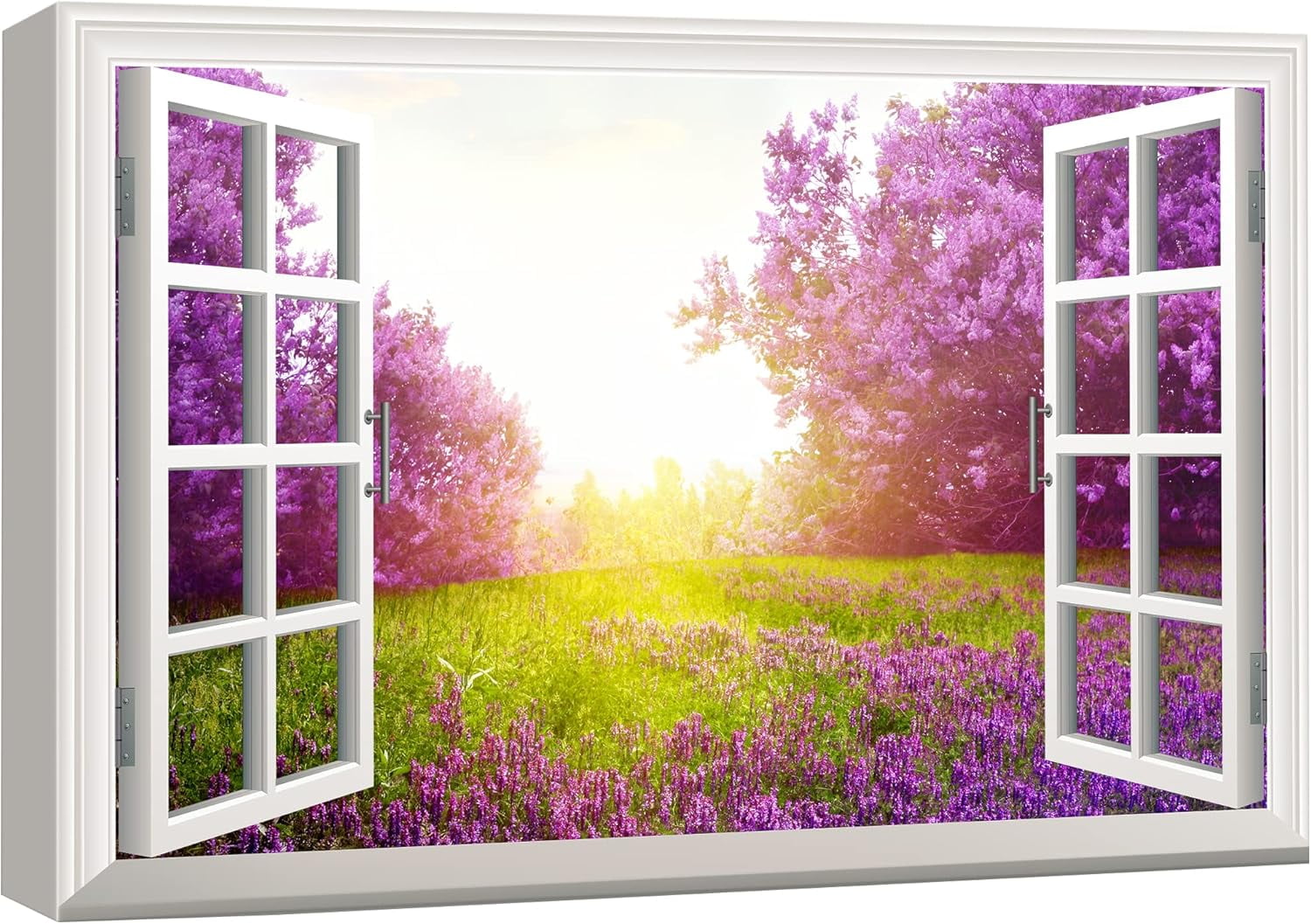 Canvas Print Wall Art Window View of Sunlight Over Lavender Flowers ...