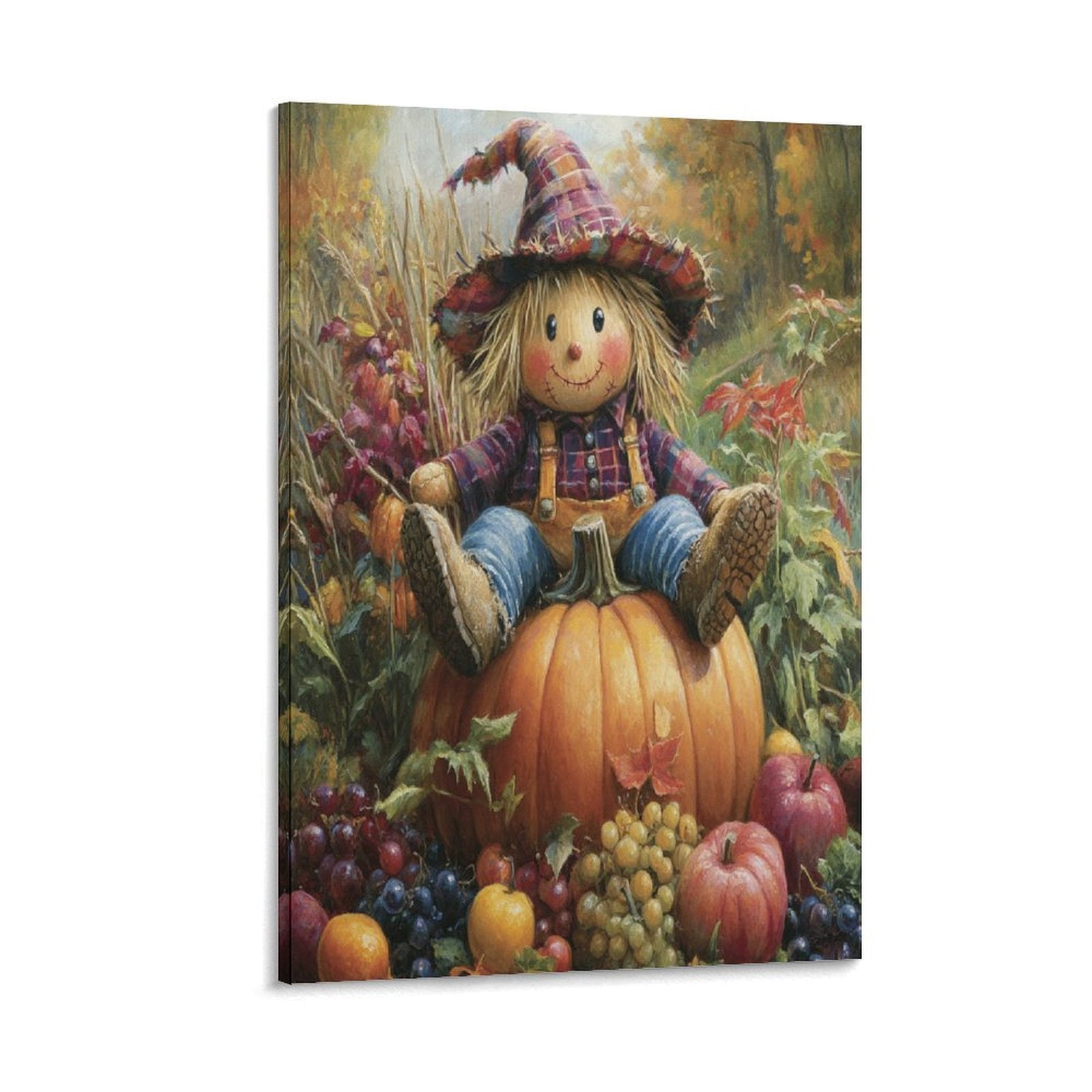 Canvas Prints Autumn Harvest Fruits And Vegetables with Scarecrow ...